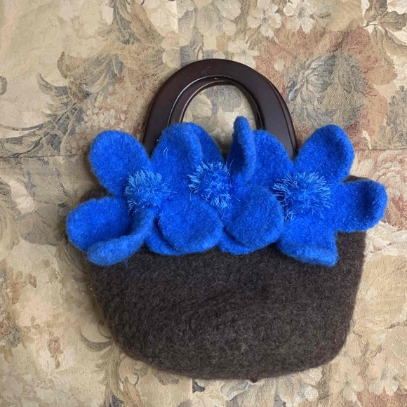 Handmade | Bags | Handmade Felted Wool Clutch Floral Polka Dot Lining ...